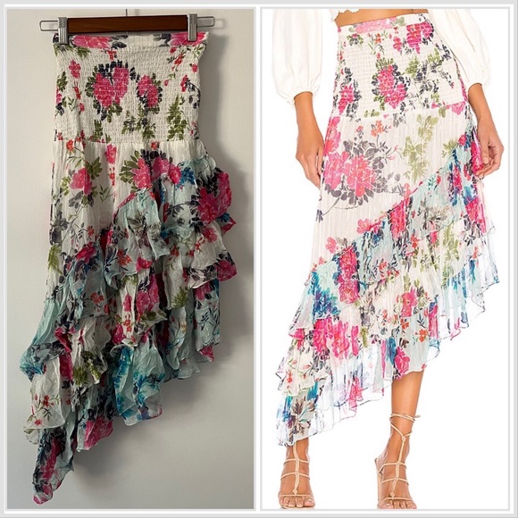 Rococo Sand | Skirts | Rococo Sand Xandra Floral Ruffle Metallic Midi ...